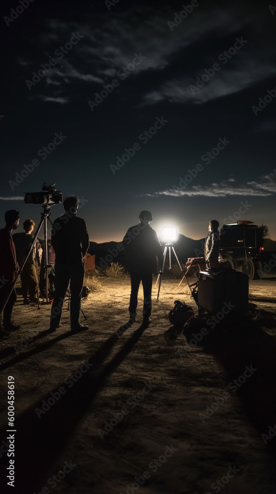 Behind the Scenes, outdoor movie production set, cameras, equipment ...