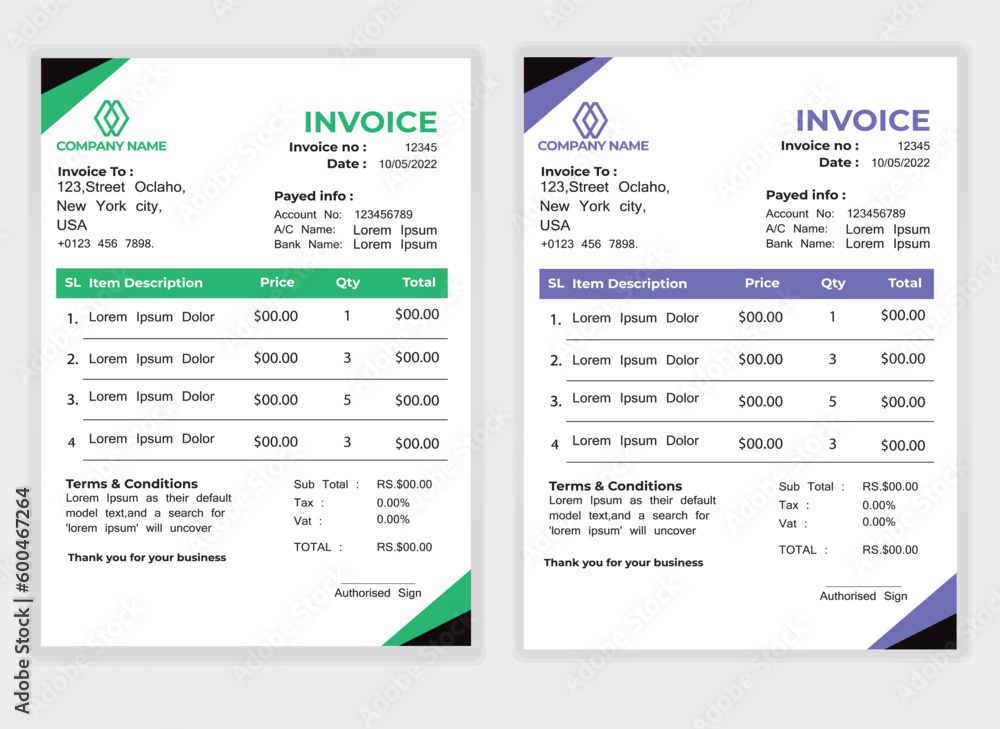 Business Minimal Corporate Invoice design template vector illustration ...