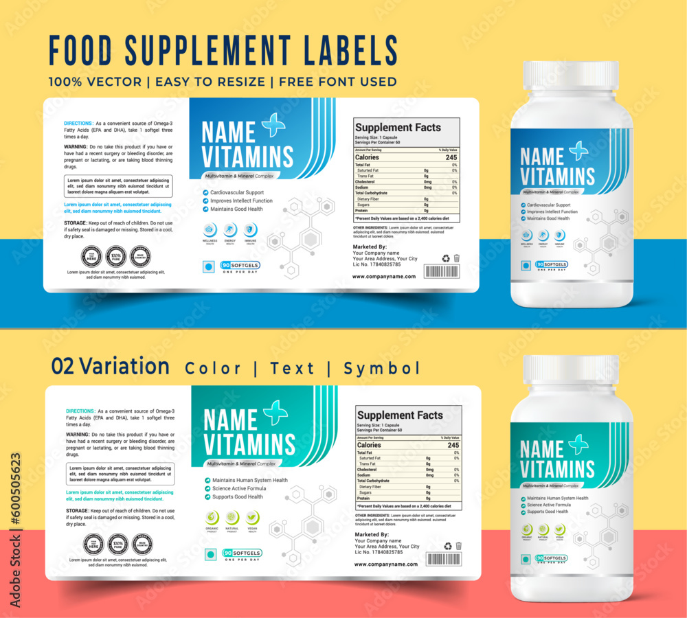 Vitamin, Supplement, vitamin label design, label design, food label ...