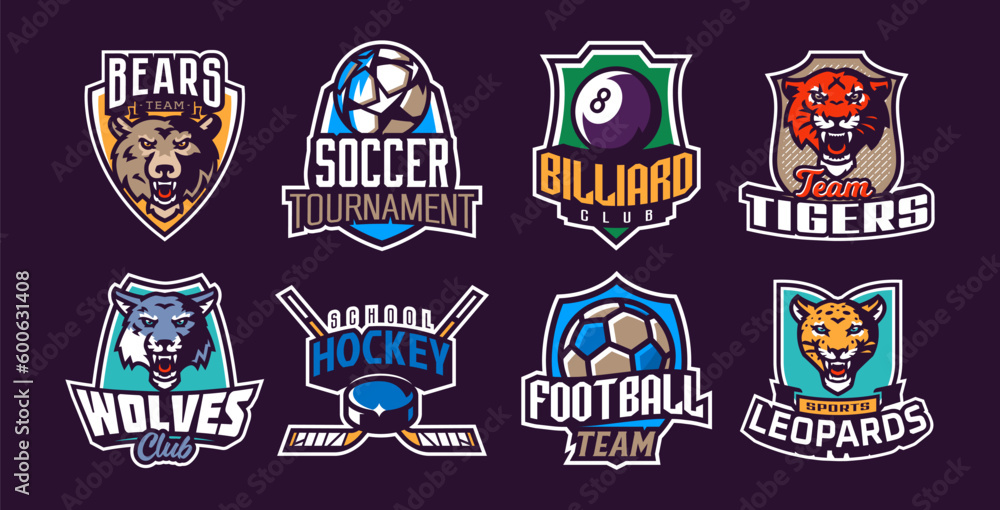 Set of mascots and sports logos. Mascots and sports logos for clubs and ...
