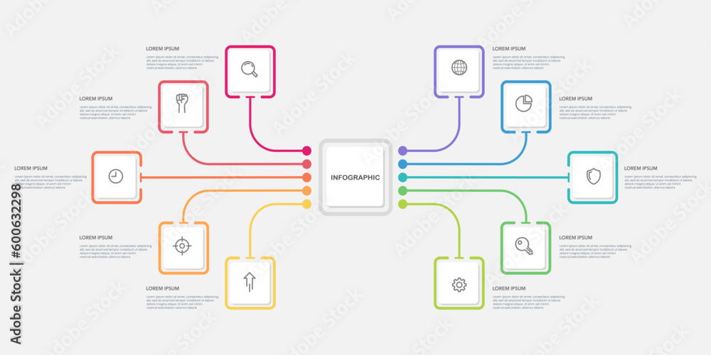Infographic diagram 10 options or steps. Mind Map, Process, Flowchart ...