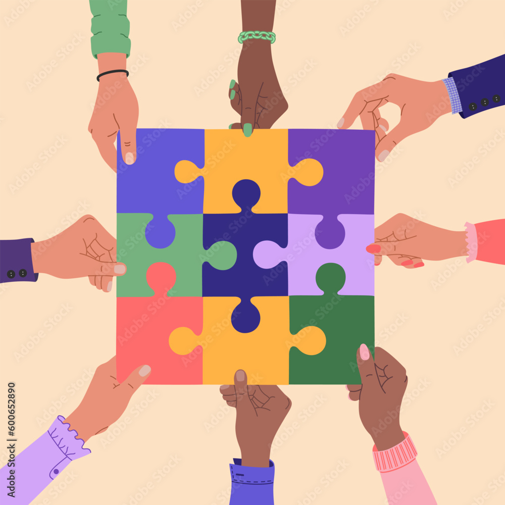 Human hands holds a pieces of puzzle. Business solution concept ...