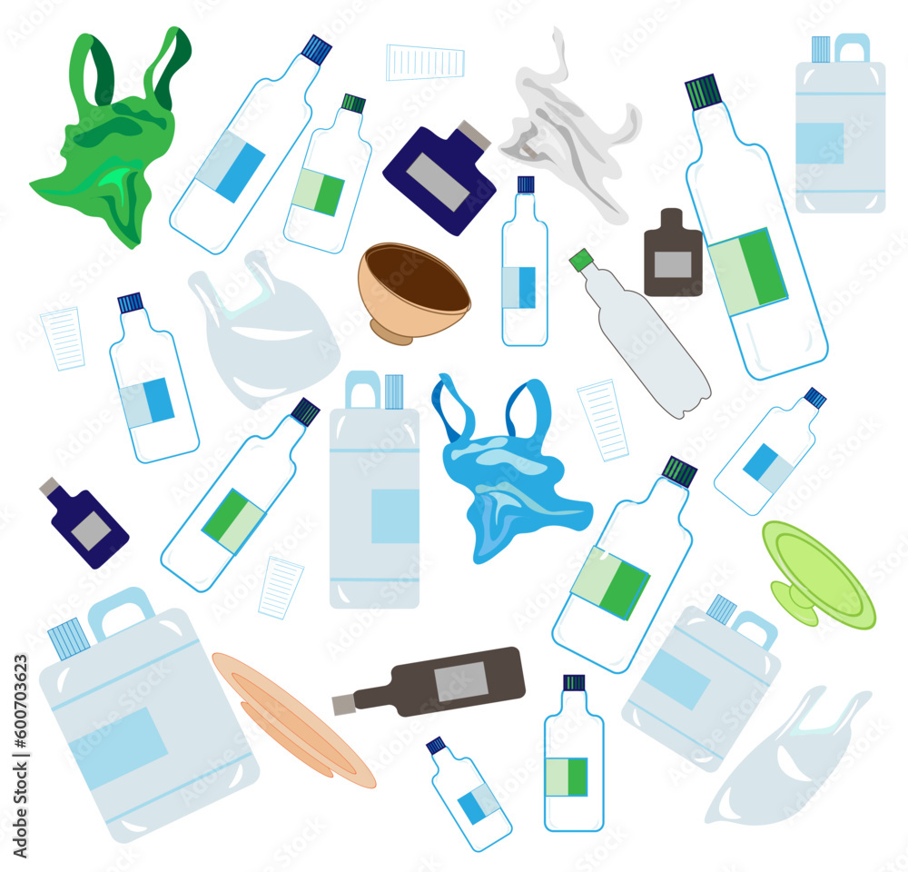 Waste segregation. Sorting garbage by material and type in colored ...