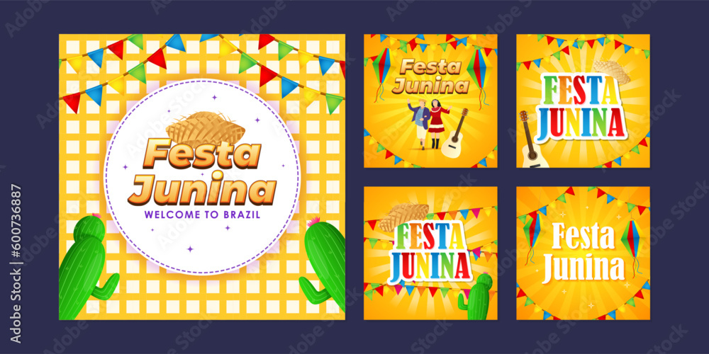 Vector illustration of Festa Junina social media story feed set mockup ...