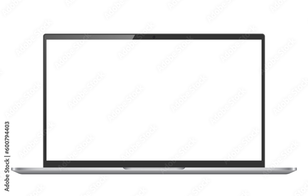 Laptop monitor mockup. Pc computer template with blank screen. Silver ...