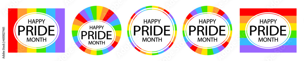 Happy pride month. Set of rainbow icons. Love is love, rainbow flag ...
