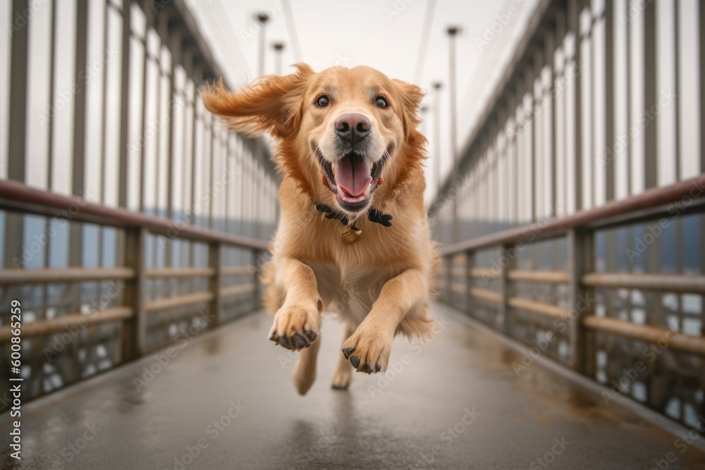 Medium shot portrait photography of a scared golden retriever running ...