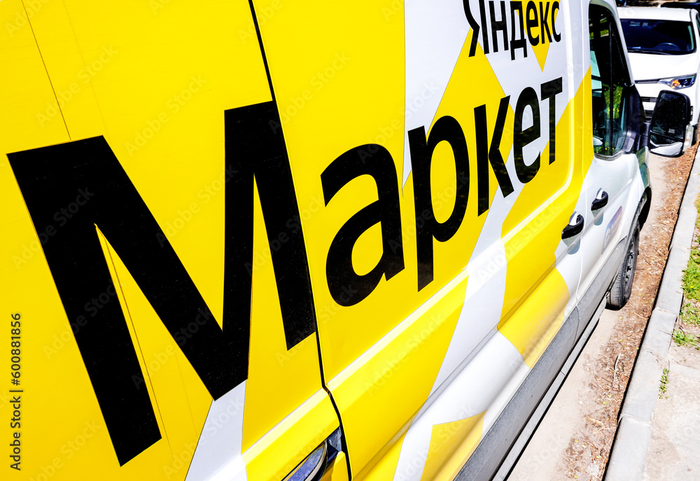 Branded cargo van of a large Russian marketplace Yandex Market Stock ...