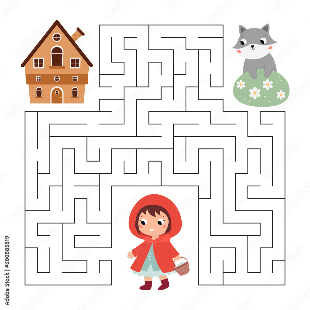 Maze game for kids. Labyrinth. Help the Little Red Riding Hood find ...