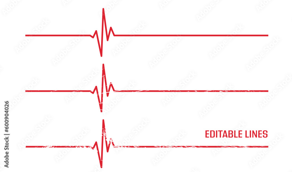 Vetor Editable stroke retro heart diagram set, red EKG, cardiogram ...