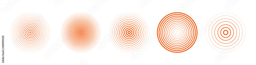 Red concentric ripple circles set. Sonar or sound wave rings collection ...
