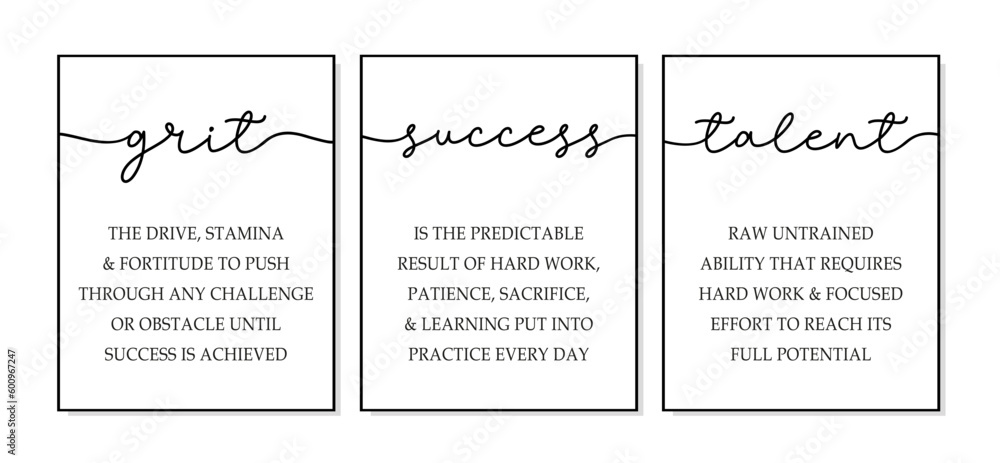 Grit, Success, Talent. Motivational wall art. Inspirational quotes ...