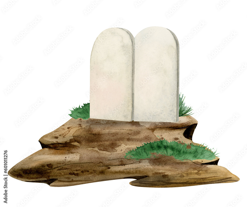 ภาพประกอบ Stock Watercolor stone tablets of Ten Commandments on Mount ...