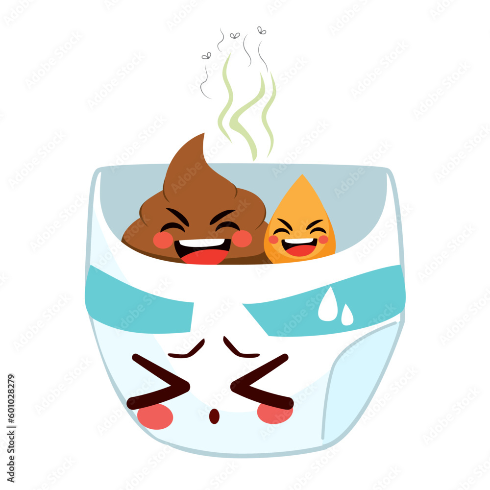 Vector illustration of stressed full diaper. Big pee and poop ...