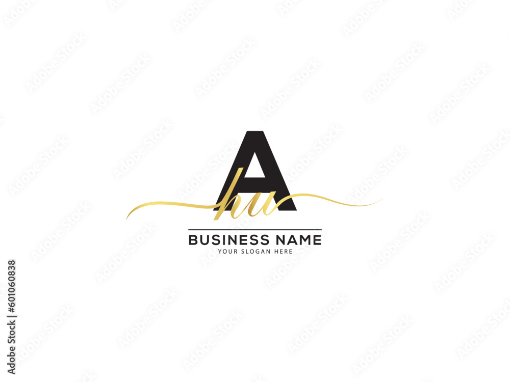 Golden AHU Signature Letter Logo, Creative ahu hau Logo Letter Design ...