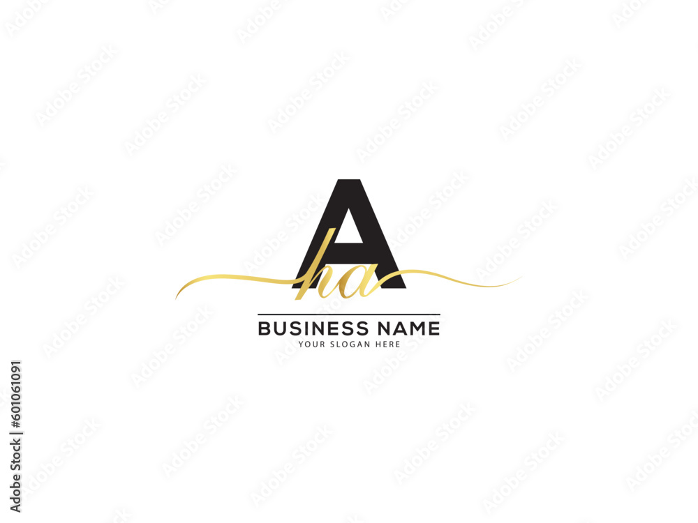 Golden AHA Signature Letter Logo, Creative aha haa Logo Letter Design ...