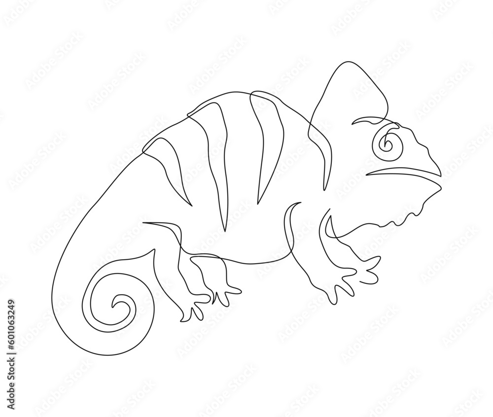 Continuous one line drawing of chameleon. Cameleon single line art ...