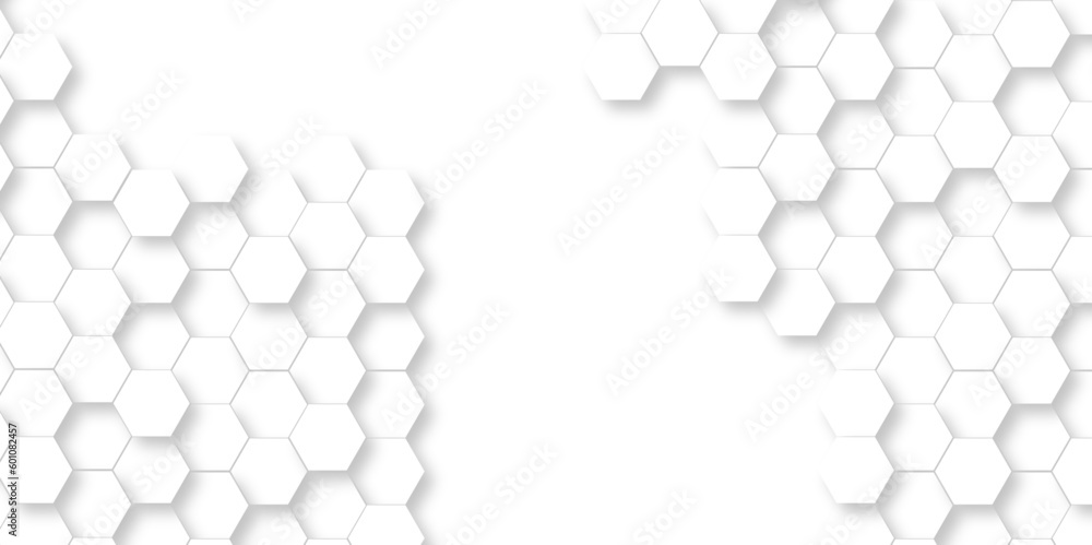 Background with white and black lines Hexagonal structure futuristic white background and ...