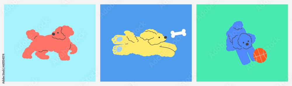 Cute dog illustration set. Puppy doing various actions on a white ...