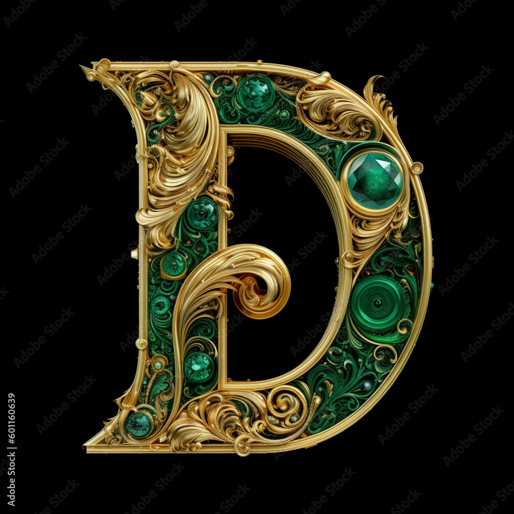 Gold Letter D Crafted Elegance Emeralds Stock Illustration | Adobe Stock