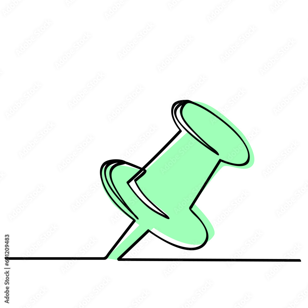 simple vector sketch push pin single one line art, continuous Stock ...