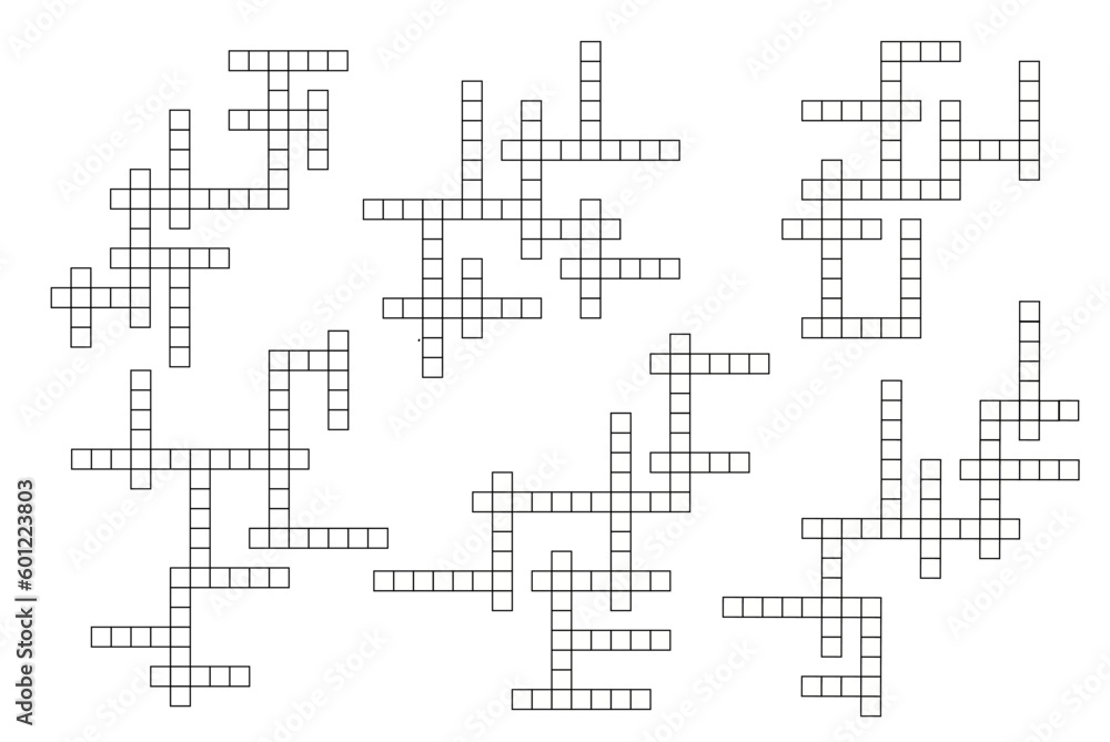 Crossword game grids, blank boxes for word riddle or puzzle quiz ...
