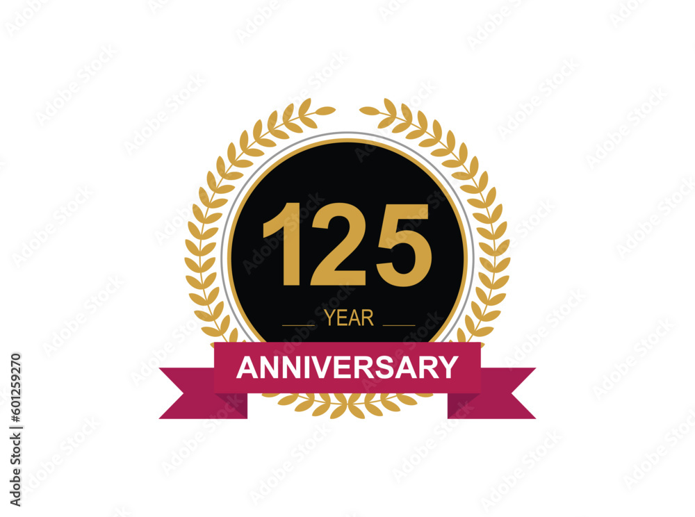 125th Anniversary Celebration. Anniversary logo design with golden ...