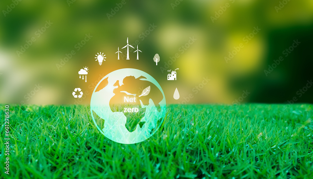 Net Zero Emission Reduction Concept planting trees Help eliminate gases ...