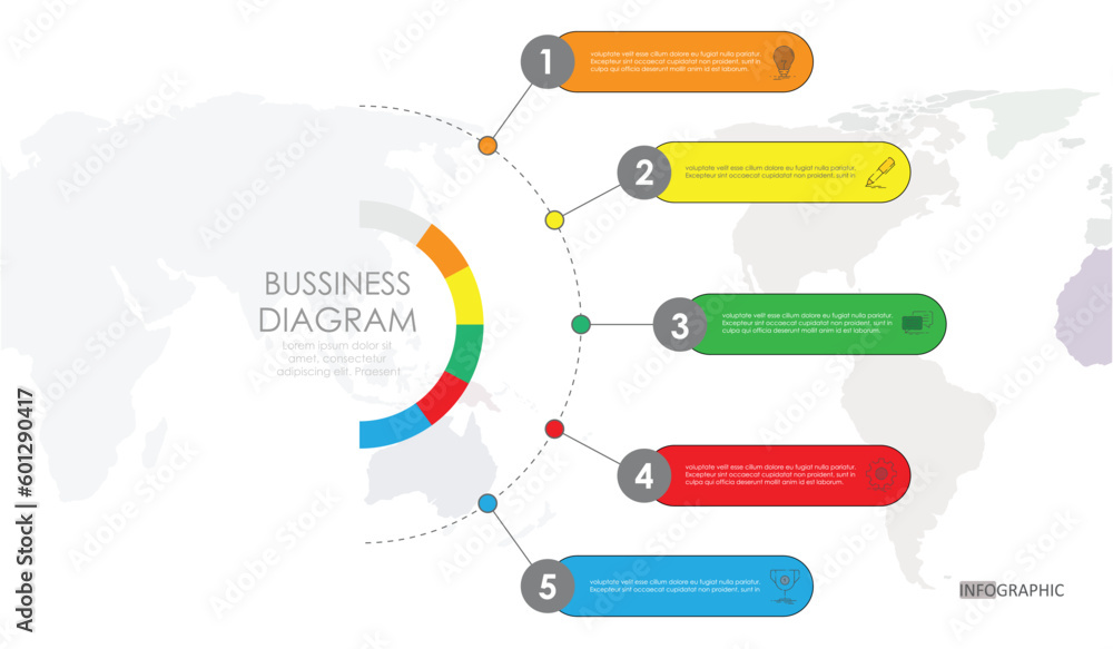 bussiness diagram circular layout chart project timeline diagram with 5 ...