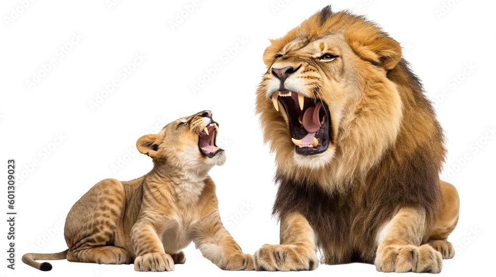 Big lion and little cute lion cub, cut out. Based on Generative AI ...