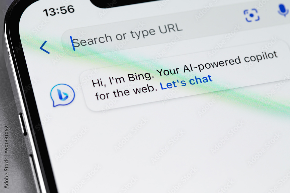 Microsoft Bing (Chat with AI and GPT-4) interface mobile app on the ...