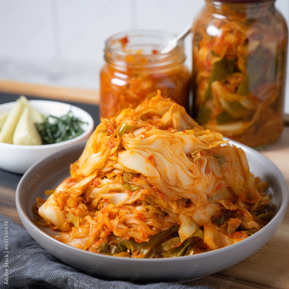 kimchi. traditional Korean dish of pickled cabbage. harvesting ...