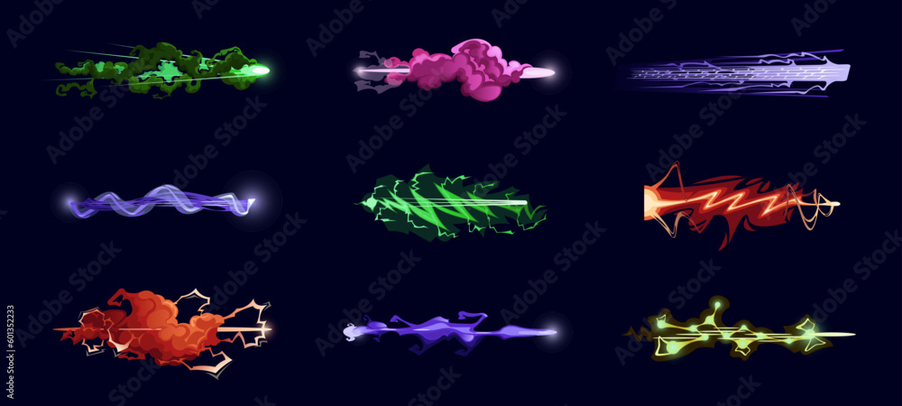 Vfx gun effect. Space weapon shot, blaster, laser, beam gun, plasma ...