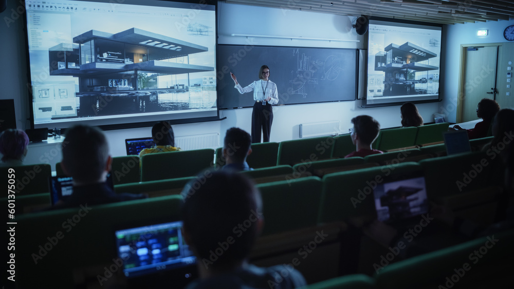 Young University Professor Explaining an Interior Design Styles Lecture ...