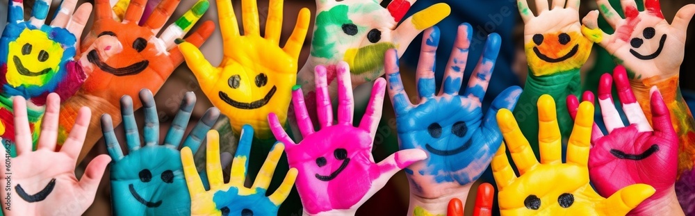 colorful finger artist hand art child fun smile paint concept ...