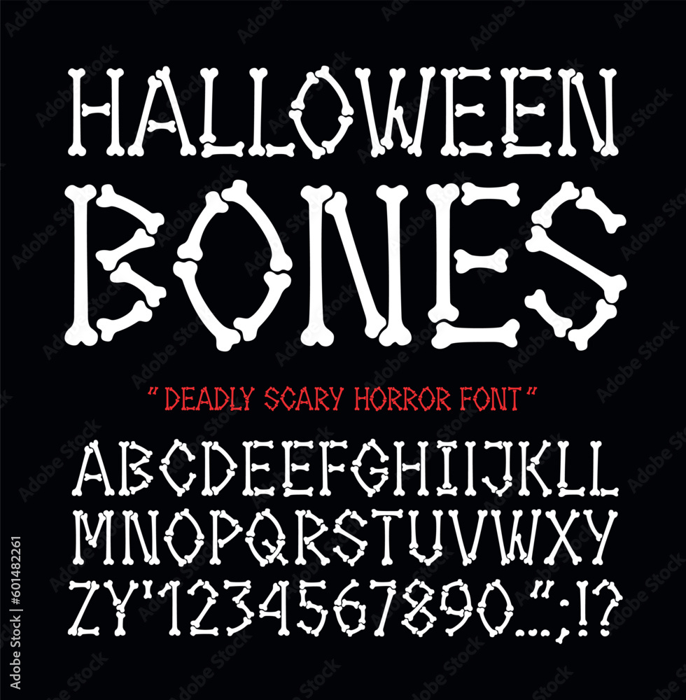 Bones font for Halloween or horror movie logo design. Hand drawn ...
