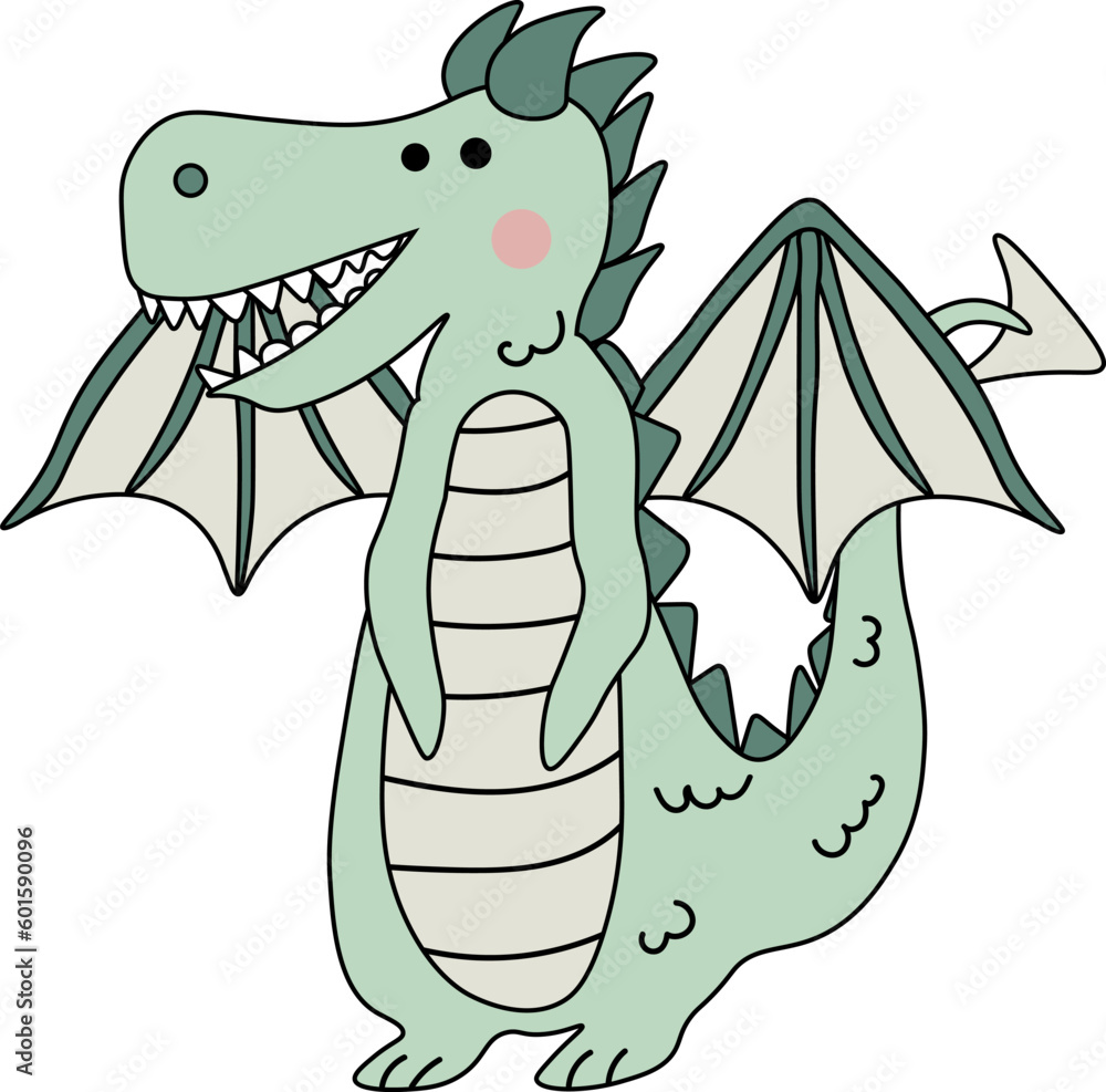 Cartoon cute children's fairy tale fantasy dragon. Medieval creatures ...