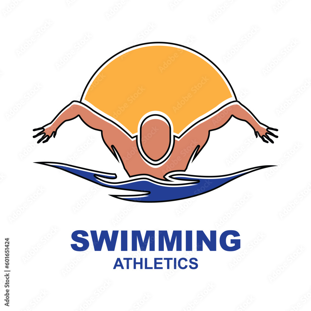 Swimming Logo. Swimmer icon with caption. Vector illustration 素材庫向量圖 ...