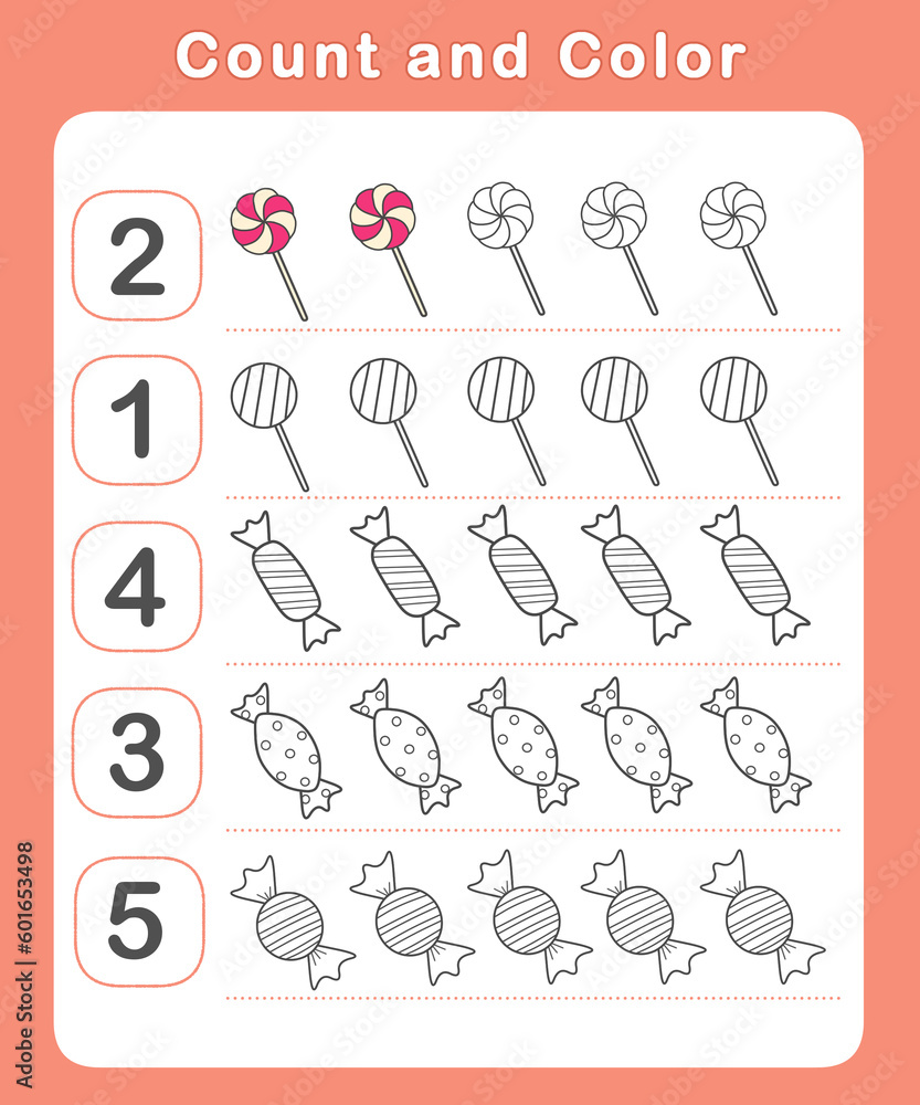 Count and color educational children activity with cute illustration ...