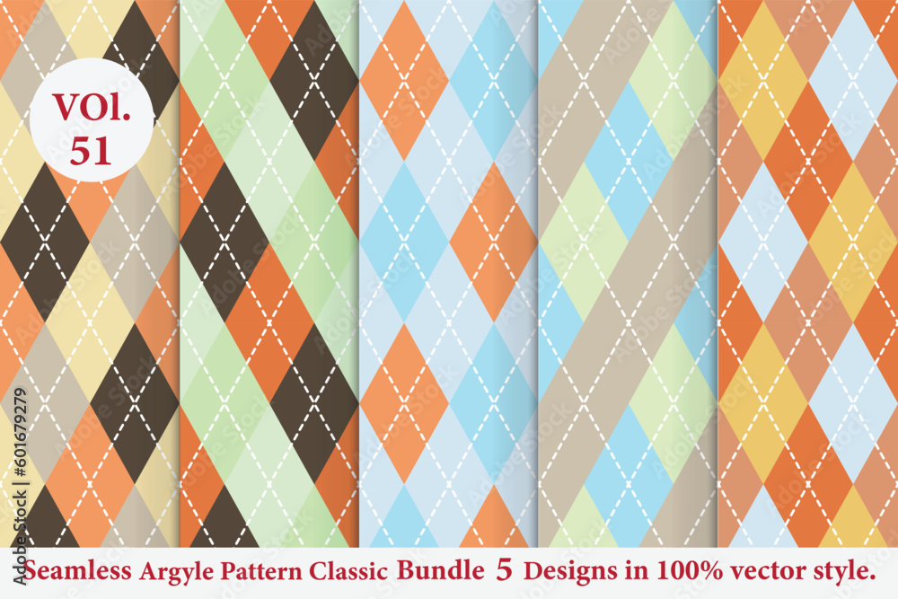 Argyle Pattern vector Bundle 5 designs Vol.51, classic Fabric texture ...