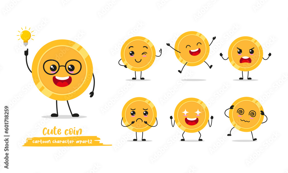 Coin cartoon with many expressions. different money activity vector ...
