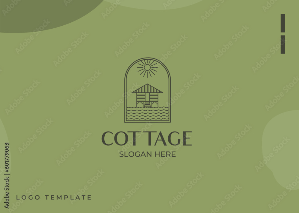 beach house logo with line art style Stock Vector | Adobe Stock