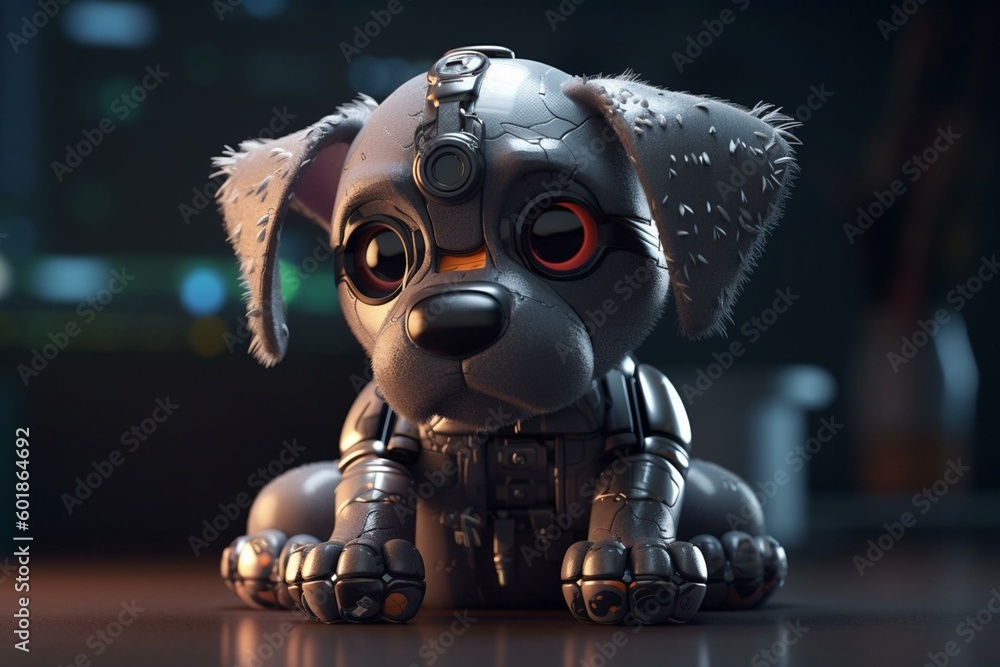 Cartoon cyber pup begging. Generative AI Stock Illustration | Adobe Stock
