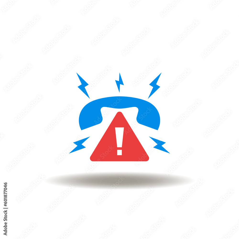 Vector illustration of phone calling with handset and attention sign ...