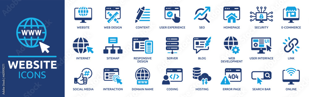 Website icon set. Containing web design, internet, content, SEO ...