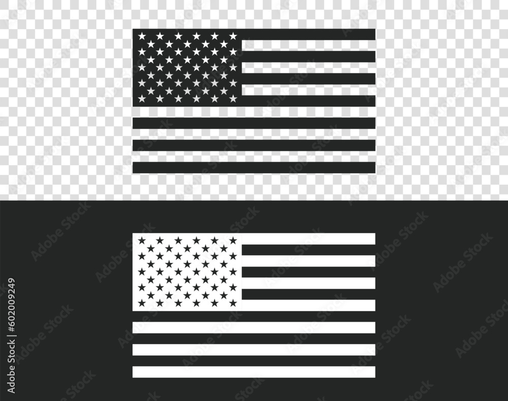 USA flag black and white icon isolated on transparent background ...