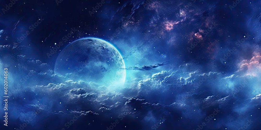 Blue Space Background with Light and Pattern. Abstract Art Concept Wallpaper. Generative AI ...