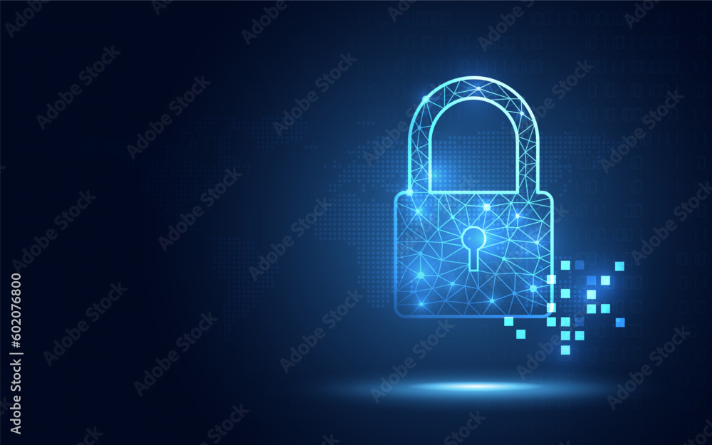 Cyber security padlock blue abstract digital binary code background ...