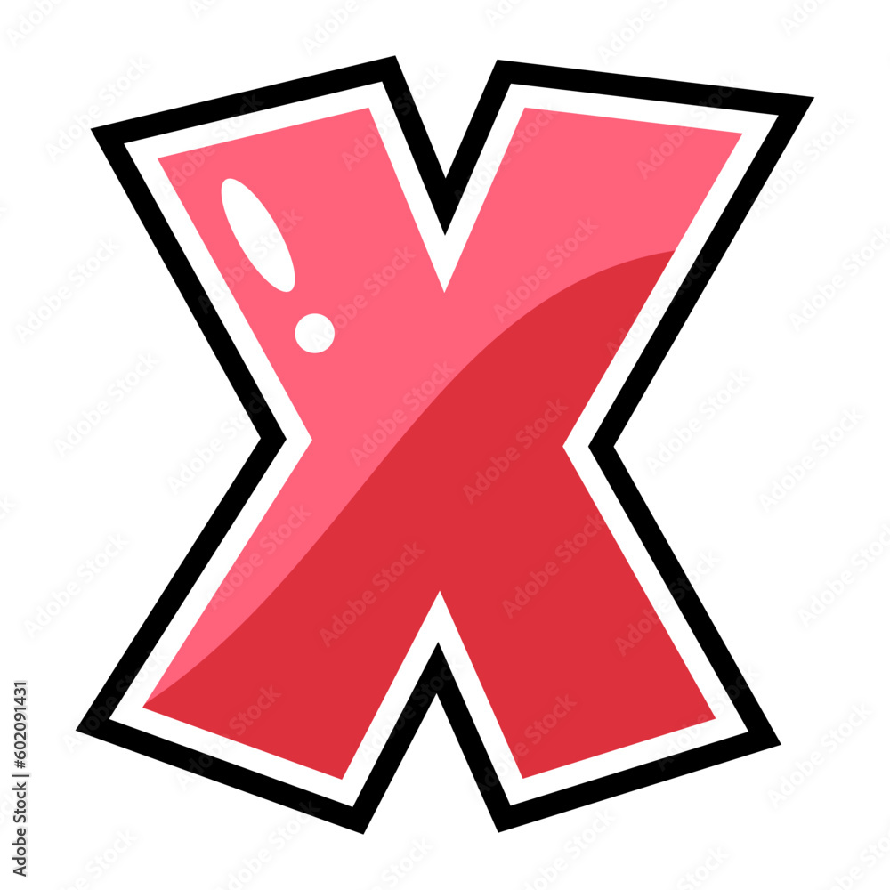 X uppercase english, Children font alphabet cartoon style in red tone - water wave pattern. For ...