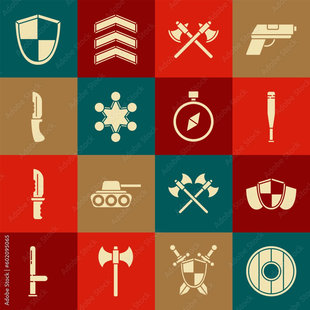 Set Round wooden shield, Shield, Baseball bat, Crossed medieval axes ...